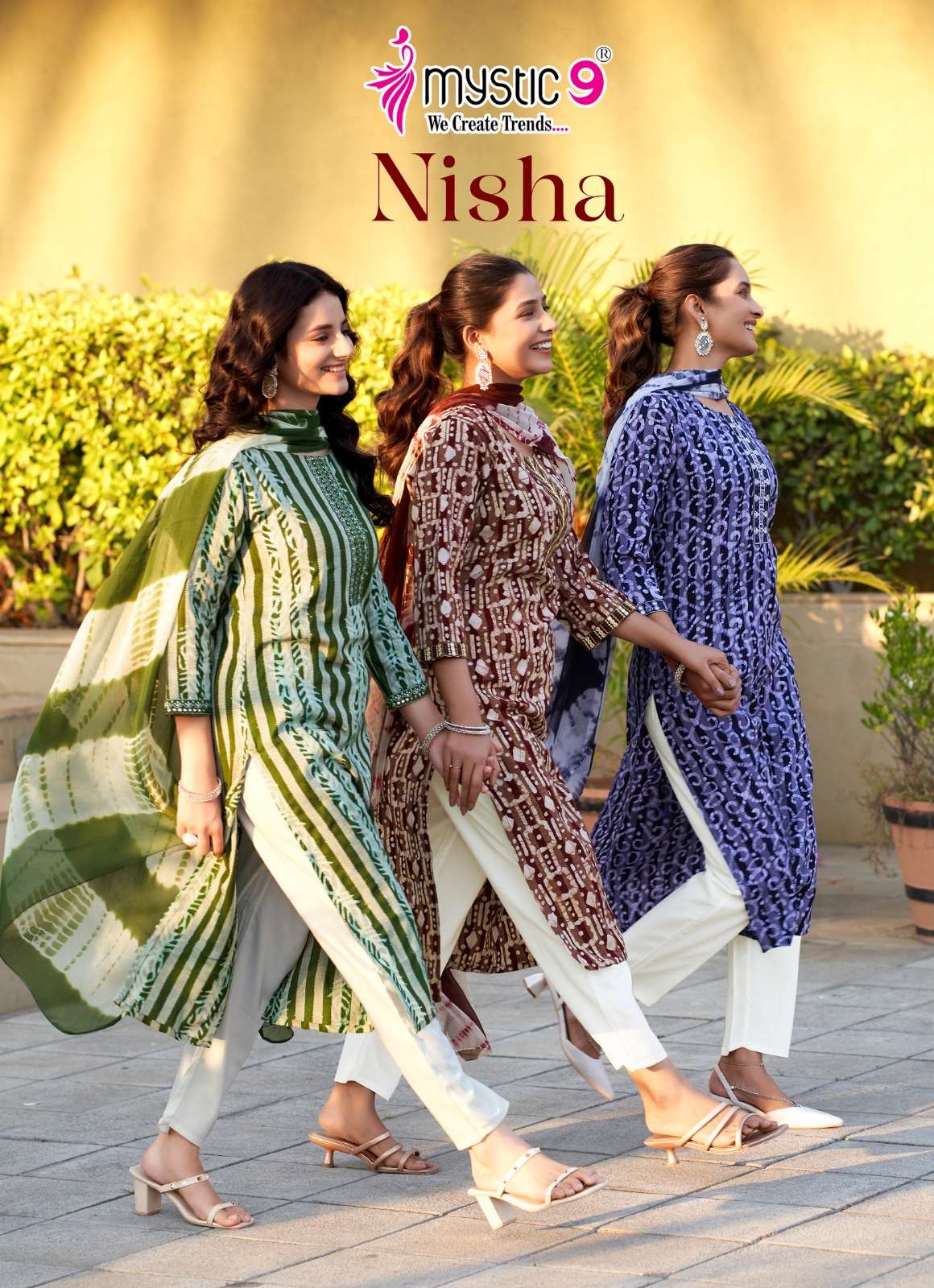 MYSTIC 9 NISHA VOL 4 COTTON DOBBY CUT FASHION 3PIC SUIT DEALER PRICR