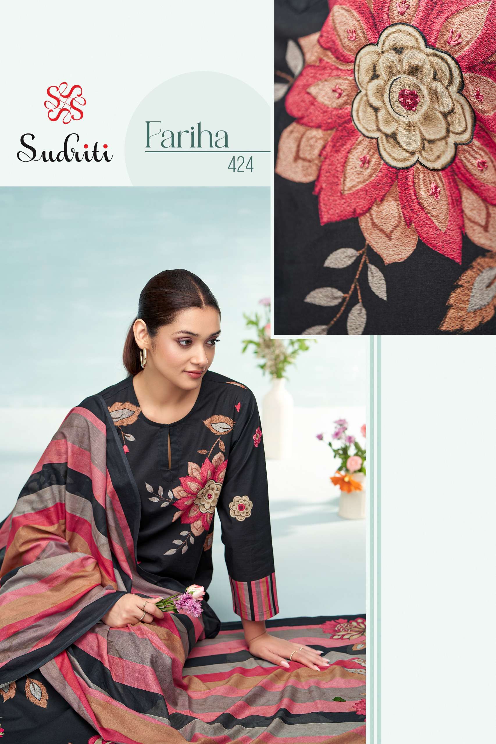 SUDRITI FARIHA PURE COTTON LAWN FLOWER PRINT SUIT WHOLESALE BRAND