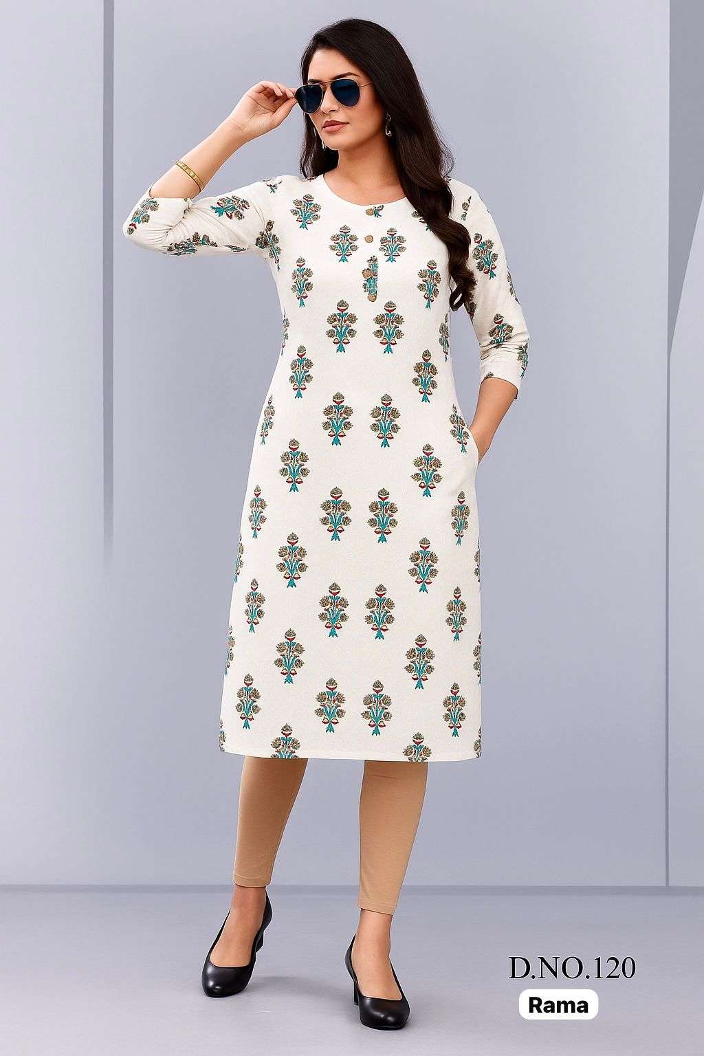 WHITE PRINTED KURTI WITH ONE SIDE POCKET OFFICE WEAR DEALER