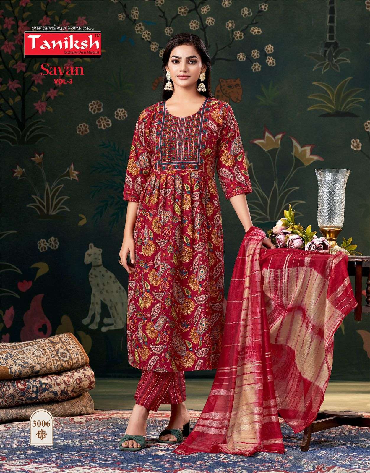 TANIKSH SAVAN VOL 3 POLY VISCOSE FOIL PRINT STITCH SALWAR SUIT WHOLESALE