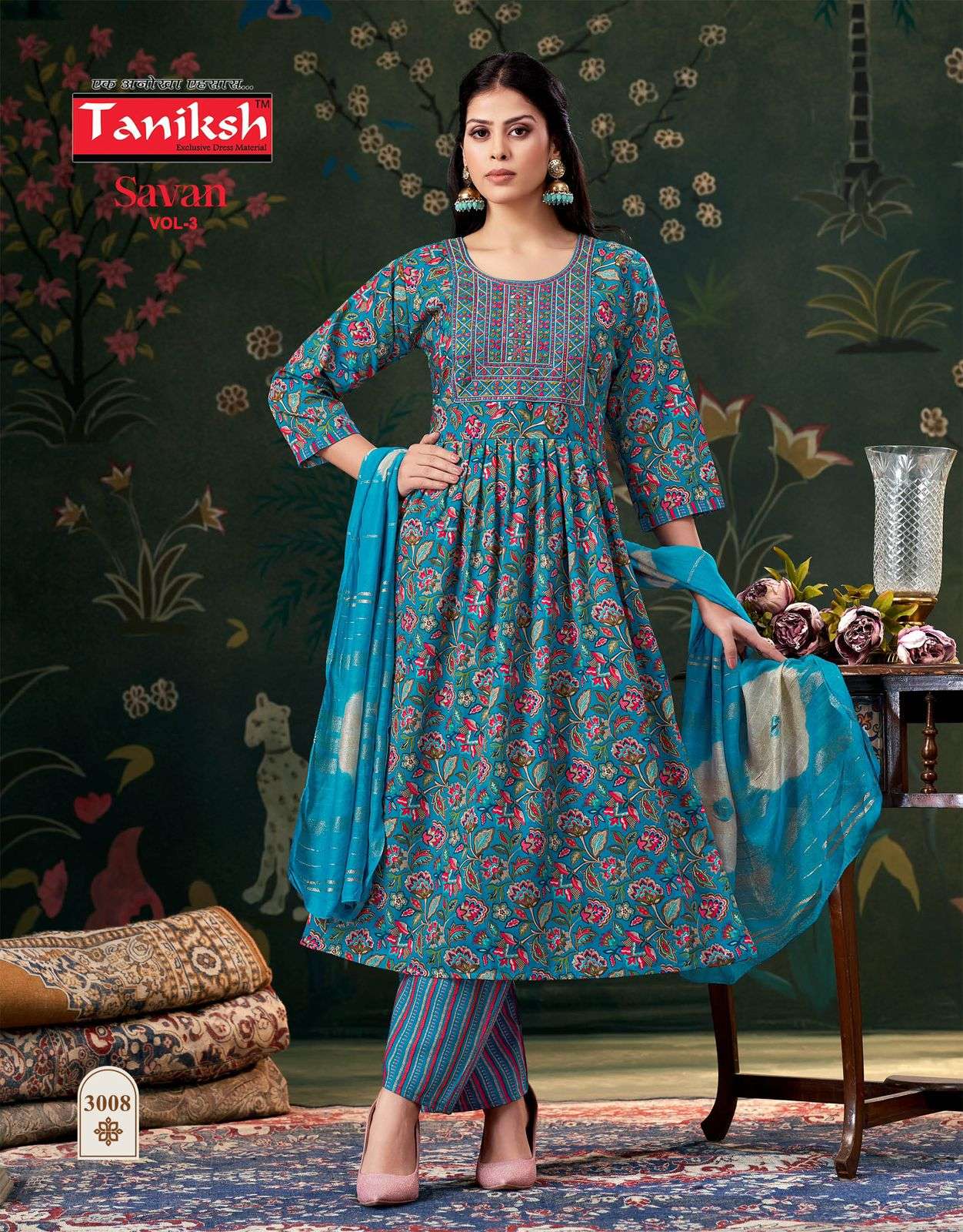 TANIKSH SAVAN VOL 3 POLY VISCOSE FOIL PRINT STITCH SALWAR SUIT WHOLESALE