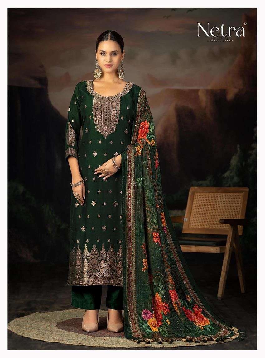 NETRA SEJAL LAKHNAVI WEAVING WITH SWAROVSKI WORK SALWAR SUIT DEALER STORE