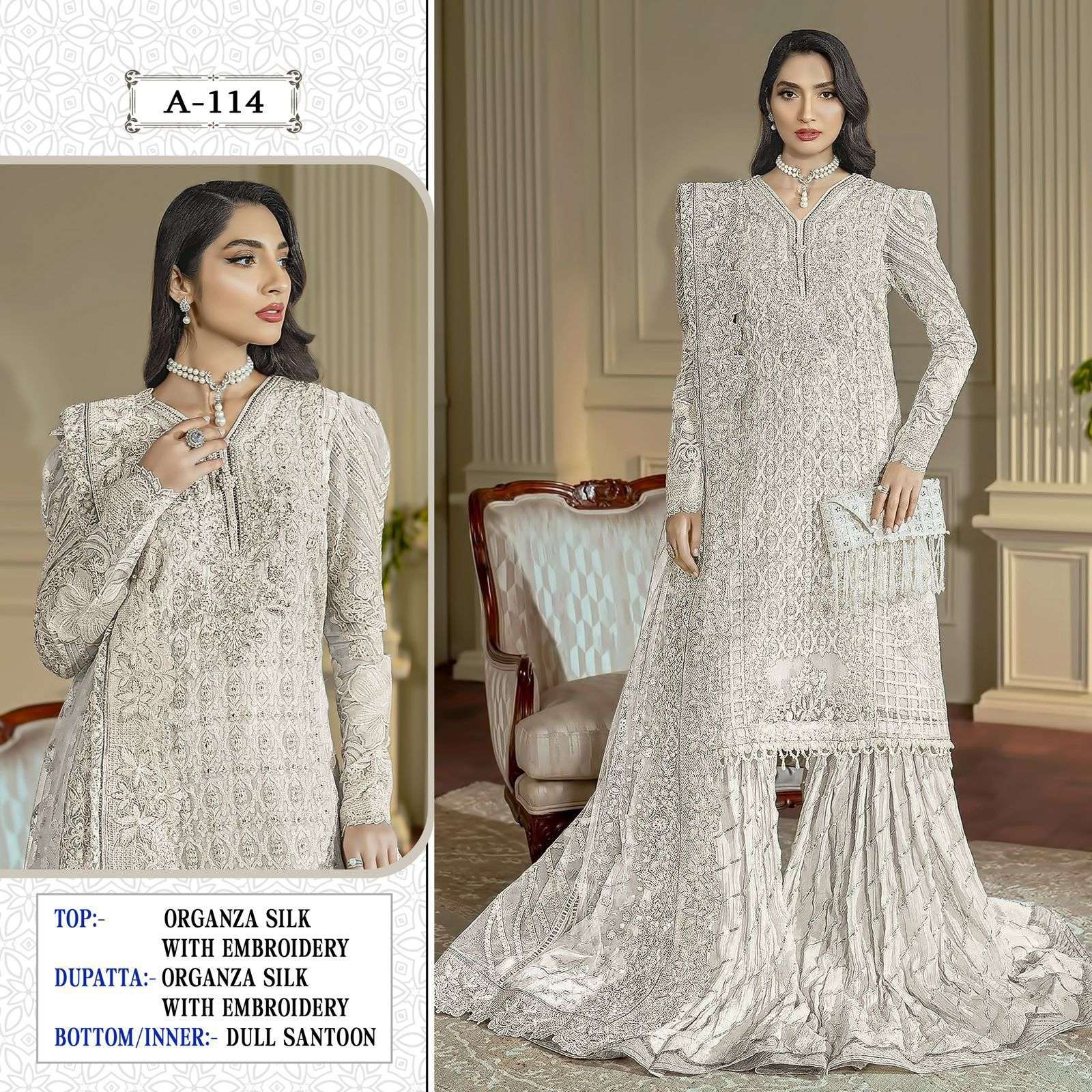 IZNIK FAB A 114 ORGANZA MATERIAL FANCY EMBROIDERY SHARARA SUIT BLACK ...