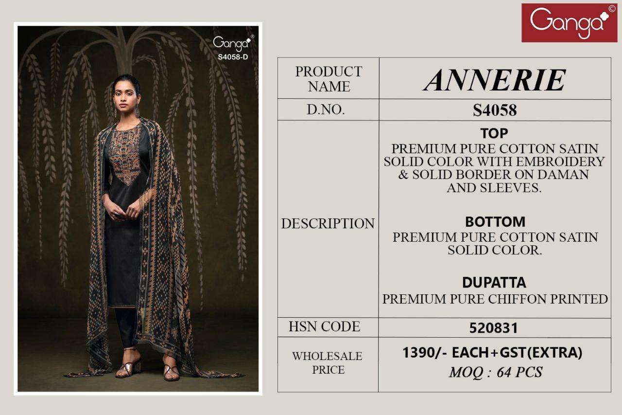 GANGA ANNERIE 4058 PREMIUM PURE COTTON SATIN COLOR SALWAR SUIT RICH ...