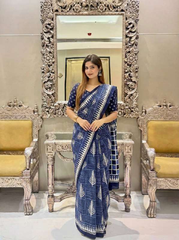 REGULAR TYPE COTTON PRINTED SAREE WITH BLOUSE SET SUPPLIER SURAT SM